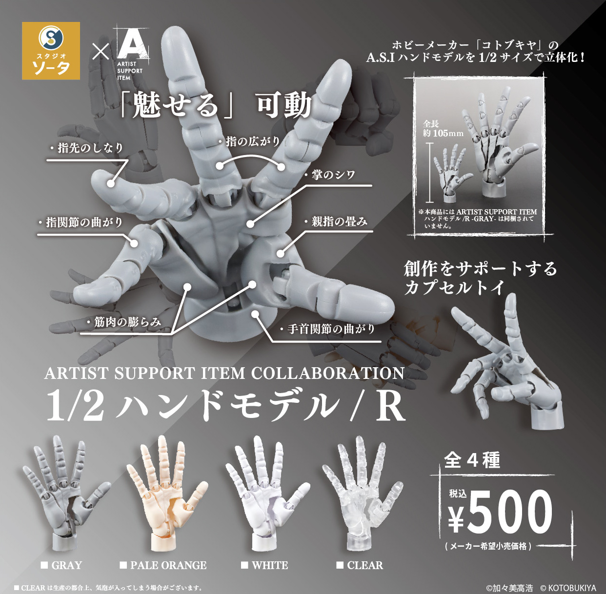 カプセル・ボックストイ「ARTIST SUPPORT ITEM COLLABORATION 1/2 ハンドモデル / R」本日1月28日より順次発売 - HOBBY Watch